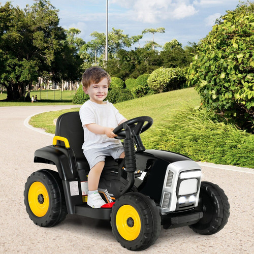 Kids 12v Black Sit on Battery Operated Tractor & Trailer Set - Kids ...