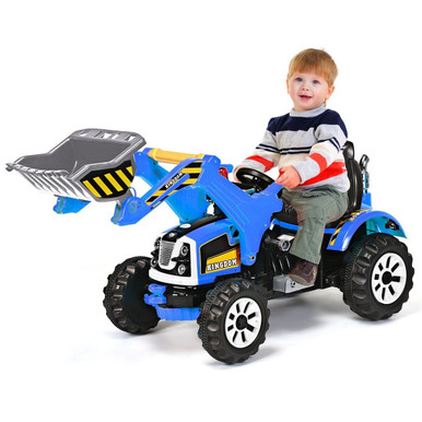 Kiddies Blue Sit-on 12v Electric Digger Excavator Loader Tractor - Kids ...