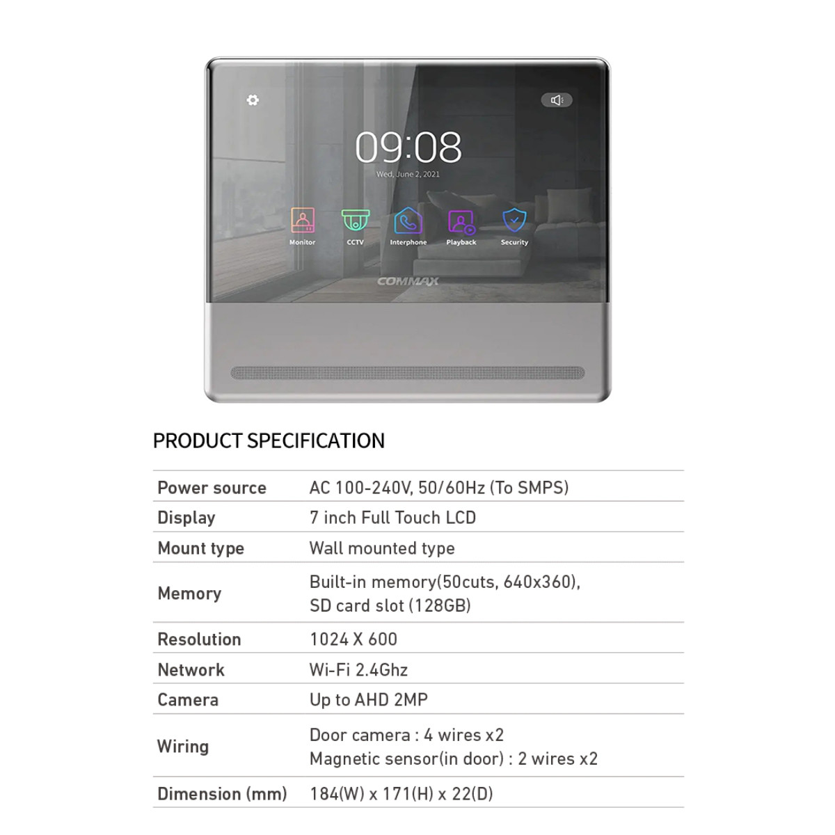 Commax CDV-70QT Intelligent Wall Pad Video Monitor Connectable with ...
