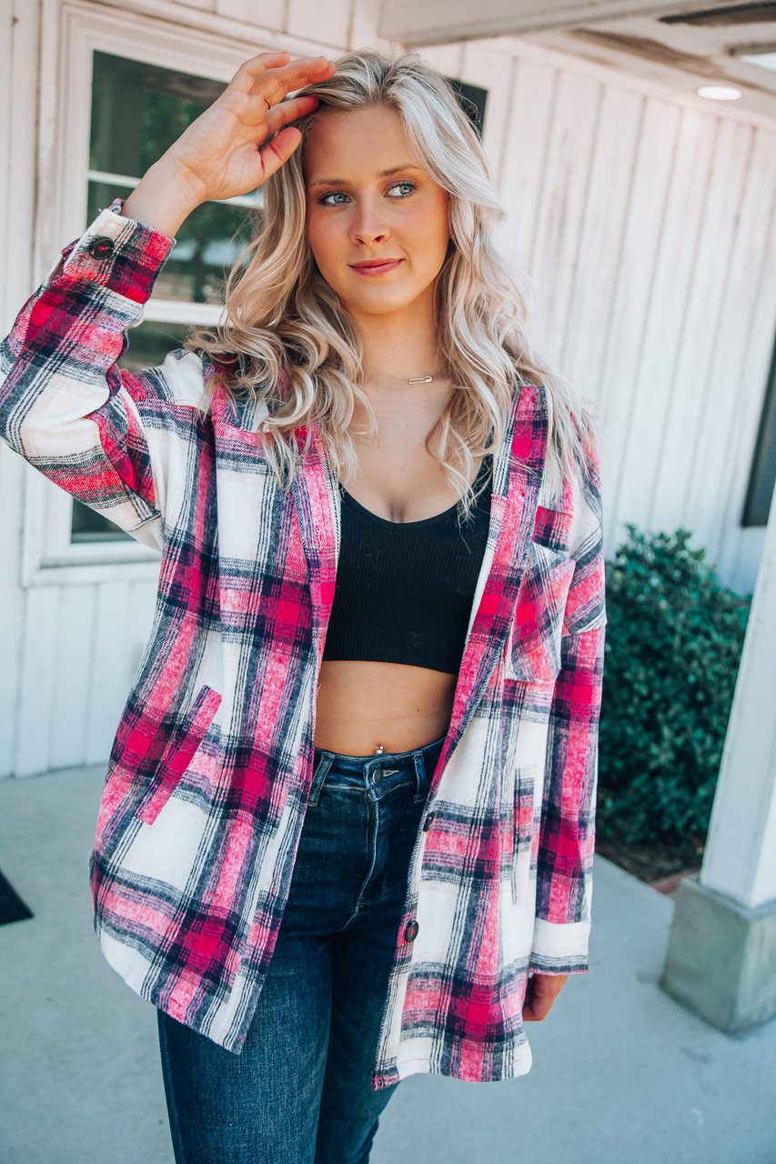 Pulling Heartstrings Shacket: Magenta - Off the Racks Boutique