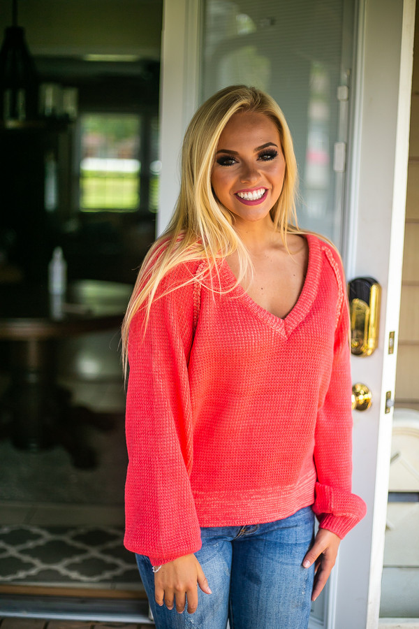 First in Line Sweater: Coral - Off the Racks Boutique