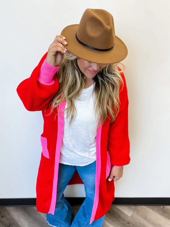 Ruby Duster Cardigan: Red/Pink - Off the Racks Boutique