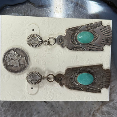 Vintage turquoise and silver Eagle earrings - Durango Silver Company