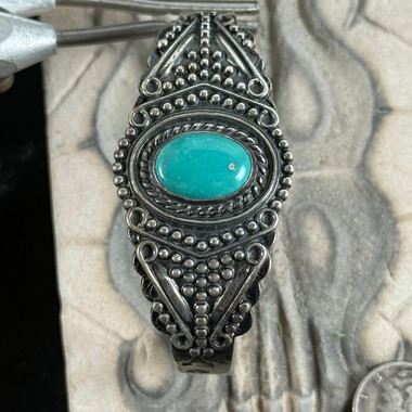 Intricate vintage Navajo turquoise bracelet - Durango Silver Company