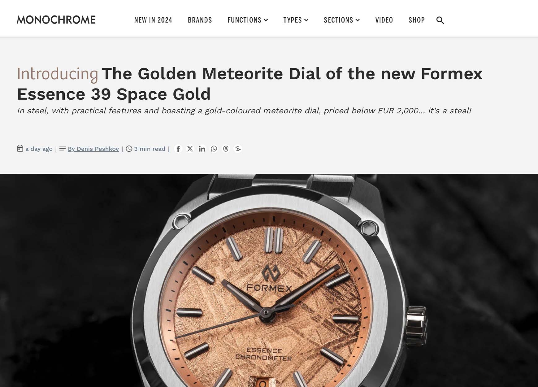 Monochrome Watches about the Formex Essence 39mm Space Gold - Official ...