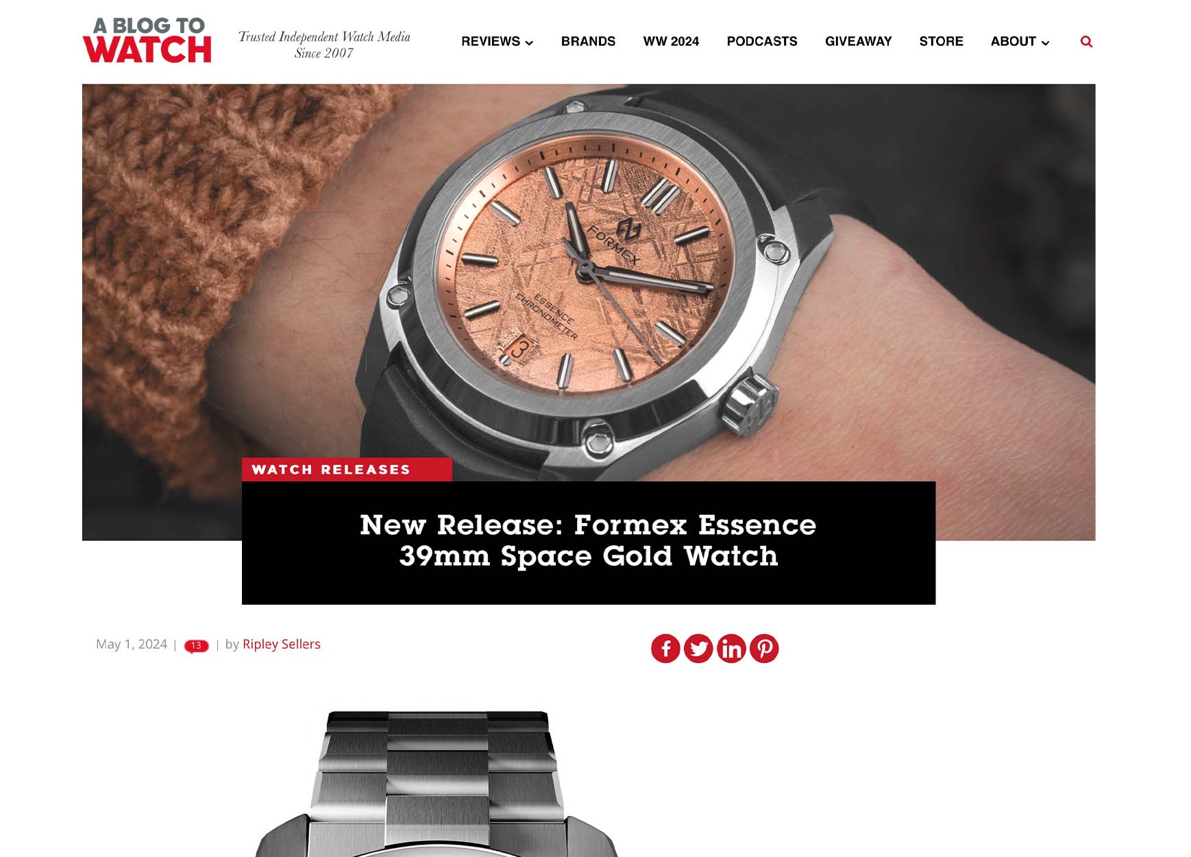 A Blog To Watch about the Formex Essence 39mm Space Gold - Official FORMEX Swiss Made Watches®