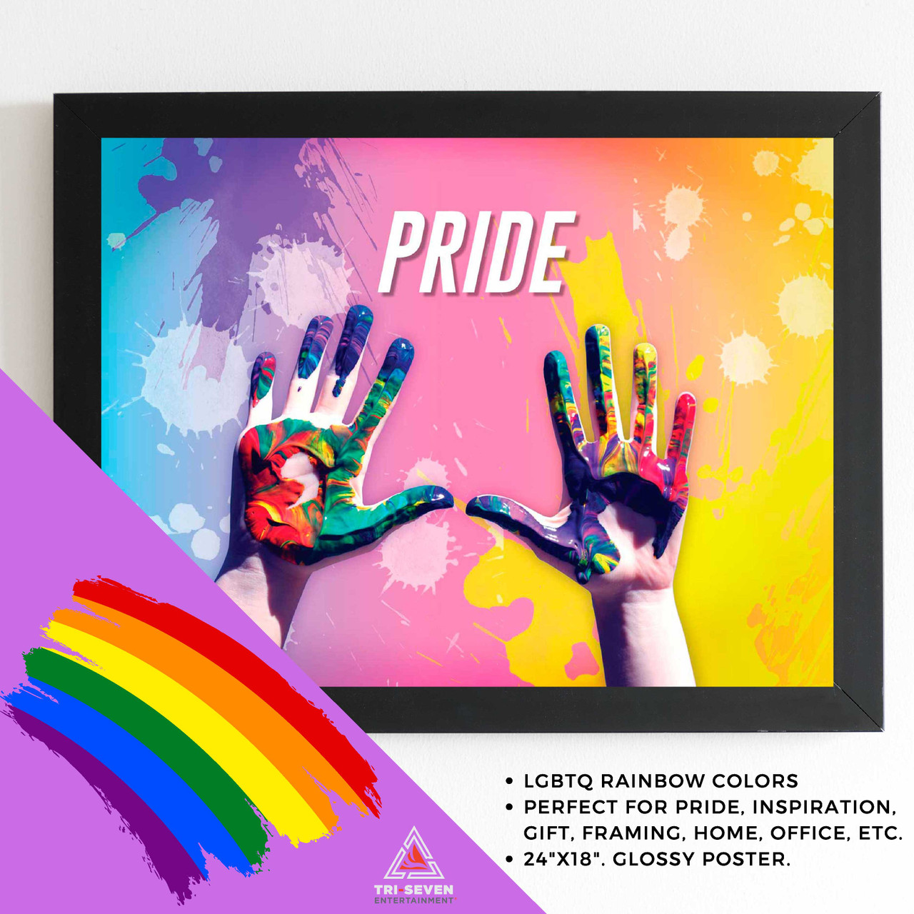LGBTQ Poster Pride Hands Colors Wall Art Print (24x18)
