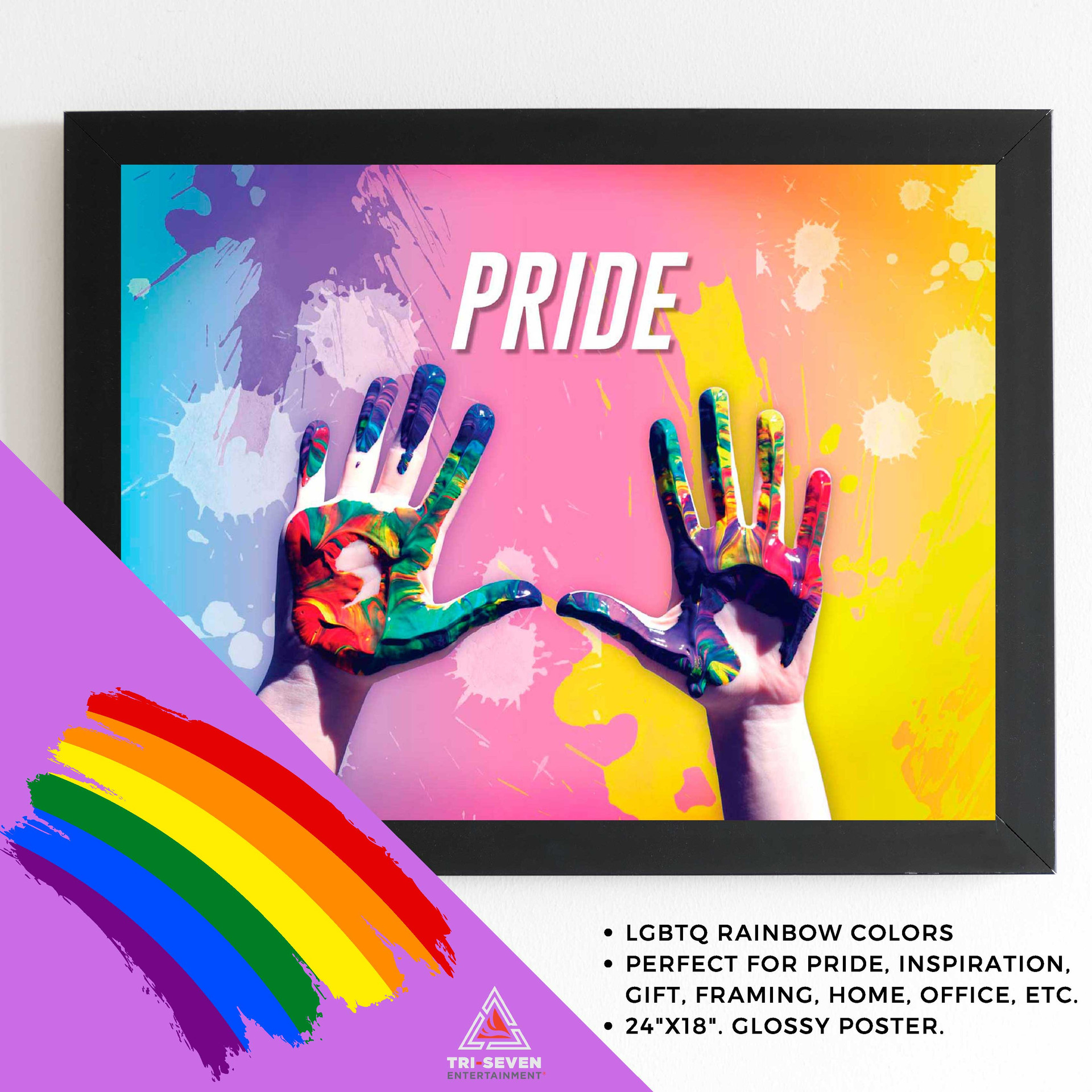LGBTQ Poster Pride Hands Colors Wall Art Print (24x18)