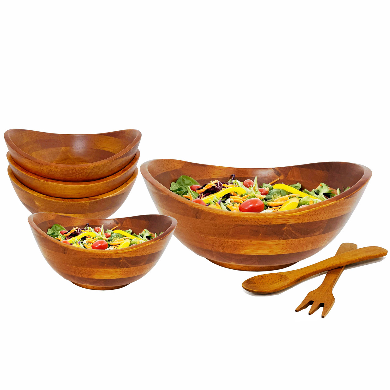 7 Piece Wood Salad Bowl Sets | Woodard & Charles