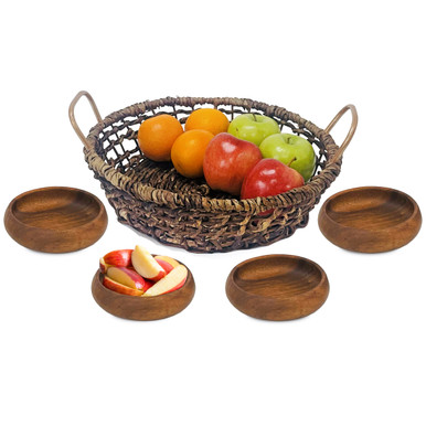 5 Piece Round Tray with Serving Bowls Set | WoodardandCharles.com