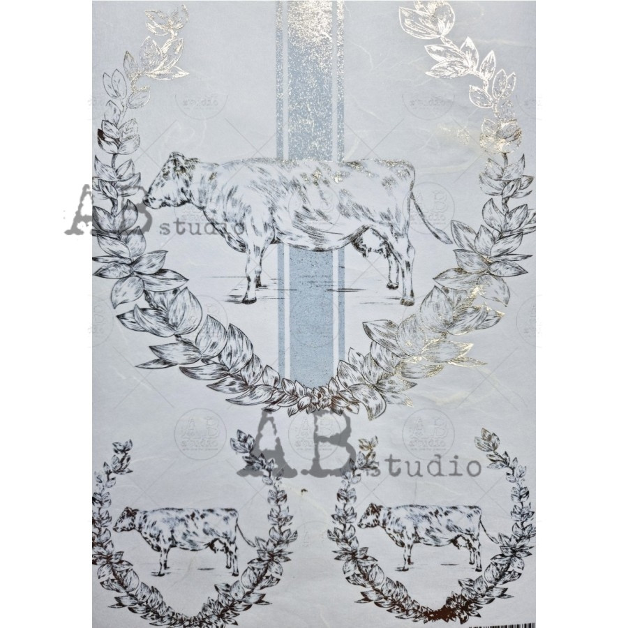 AB Studios Gilded Farmhouse Cow Decoupage Rice Paper A4 0085