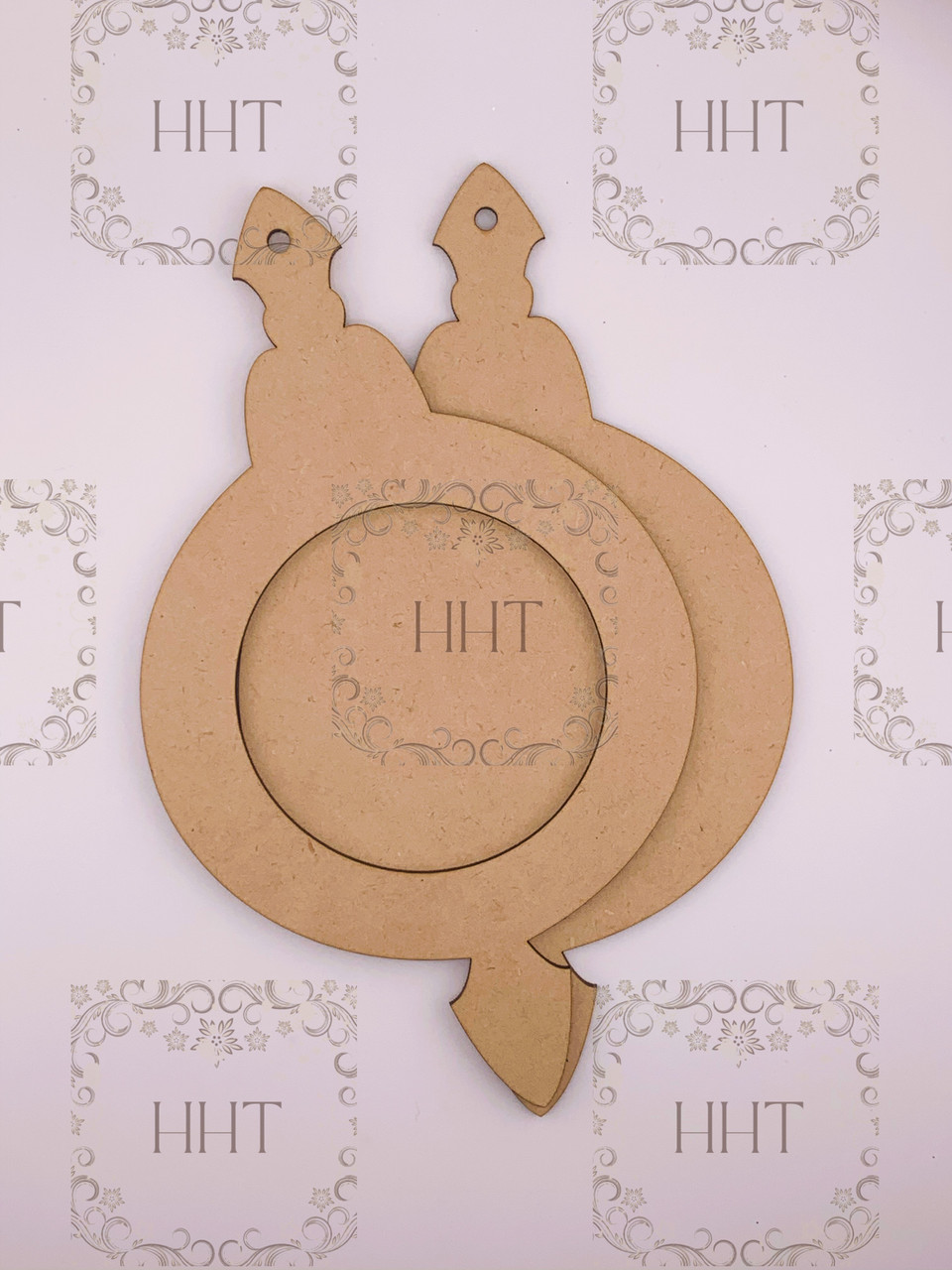 MDF Round Ornament with Overlay Frame, 2 pieces