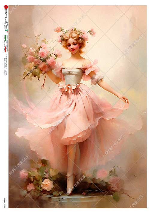 Paper Designs Ballerina Holding Roses Rice Paper