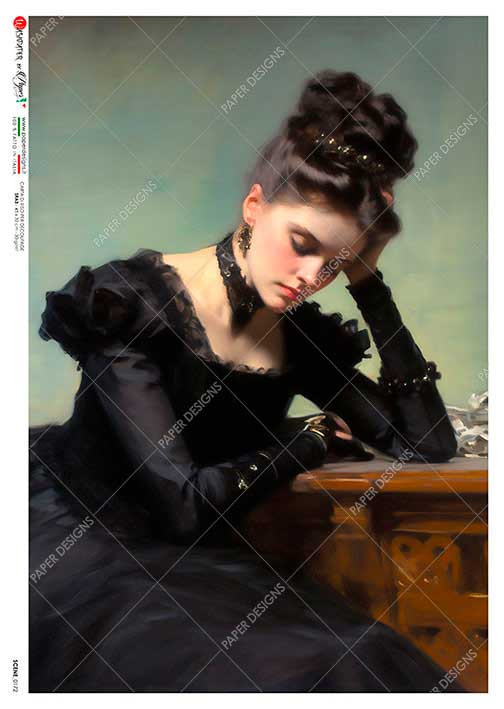 Paper Designs Woman in Black Dress at Study Rice Paper