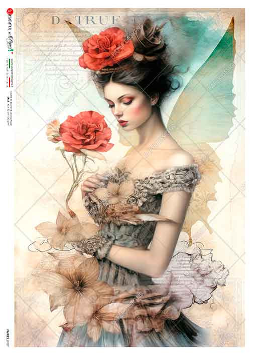 Paper Designs Fairy with a Rose A4 Rice Paper