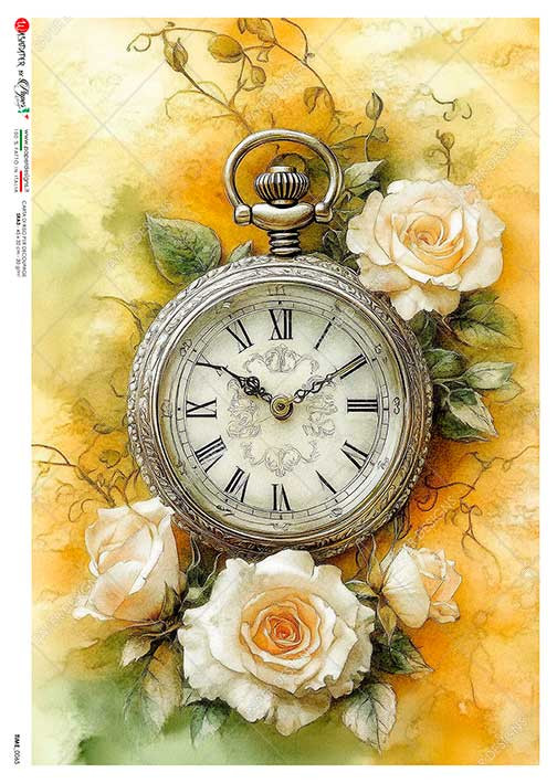 Paper Designs Pocket Watch with Yellow Roses Rice Paper