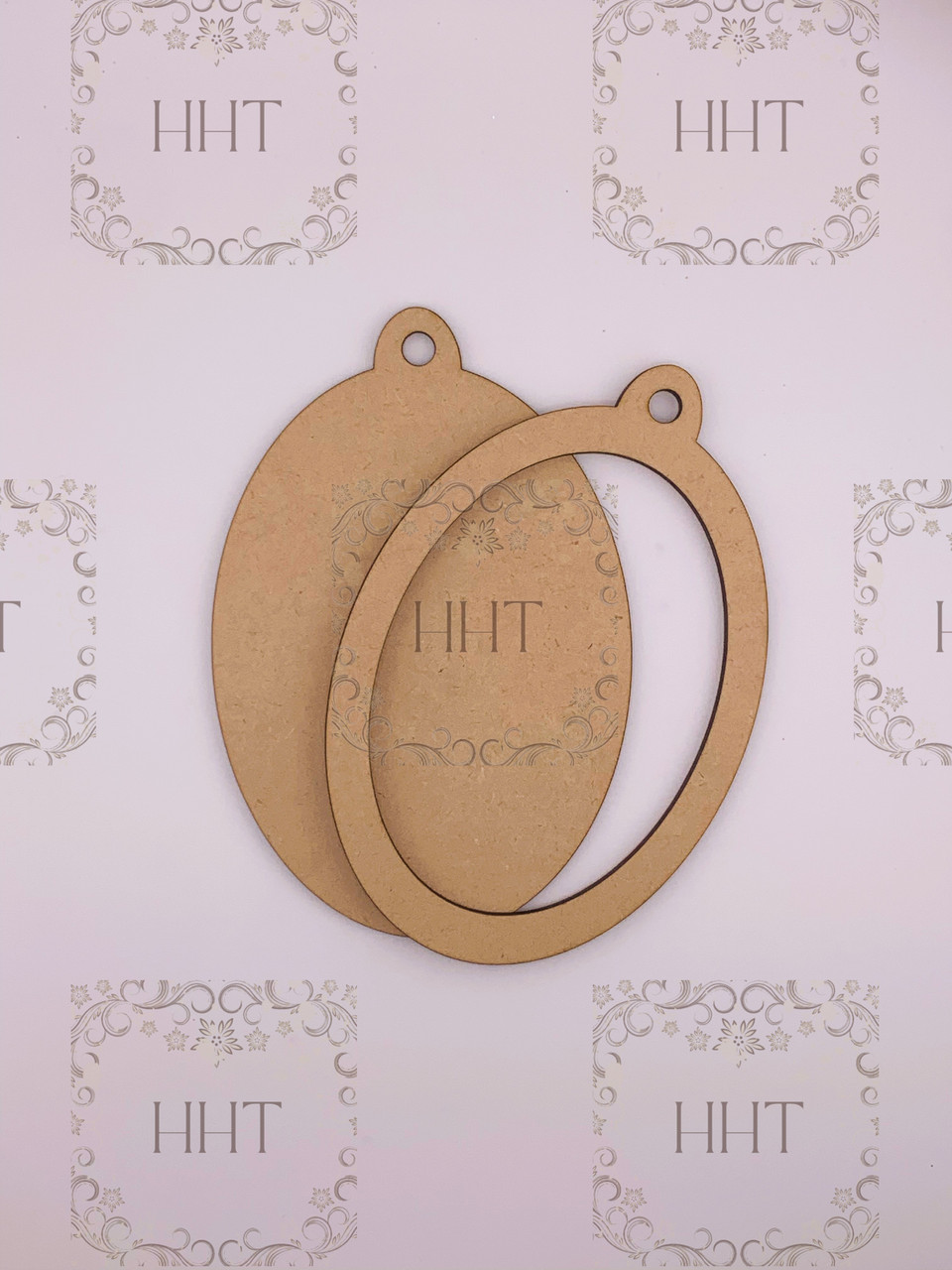 MDF Ornament w/ Oval Overlay Frame, 2 pieces