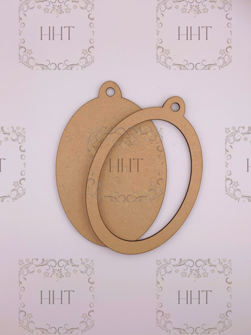 MDF Ornament w/ Oval Overlay Frame, 2 pieces