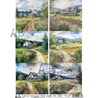 Scenic Countryside Landscape Panel Pattern Decoupage Paper – A4