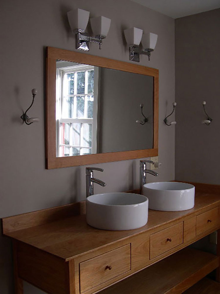 Open Style Vanity with double vessel sinks and 3 functional drawers ...