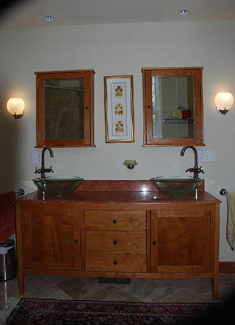 Shaker Style Vanity with double sinks and 3 centered drawers