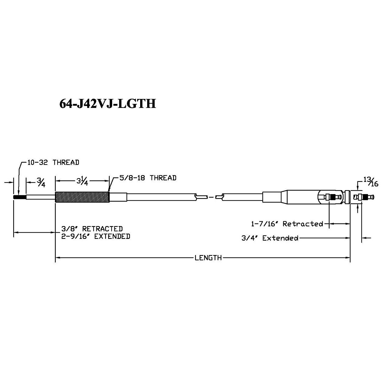 Type "J" (RVC) Lever Cable, 5/8-18 Valve Connection kit end, 10-32 Rod ...
