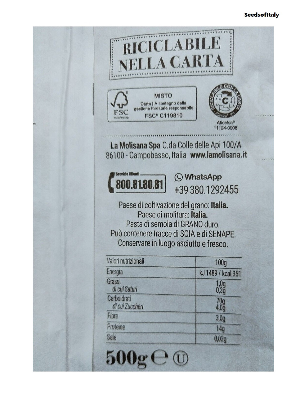 La Molisana "Pantacce Toscane" Pasta 500g N.106