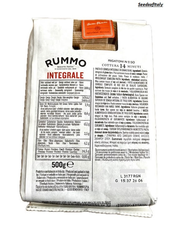 Rummo Rigatoni Whole Wheat (Integrale) N.50(500g)