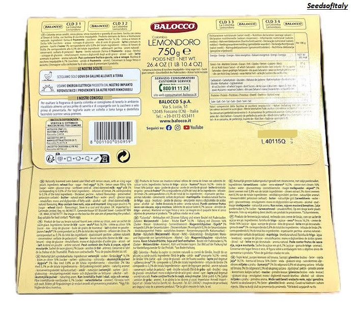 Balocco Lemondoro (Sicilian Lemon) Colomba Dove Easter Cake 750g
