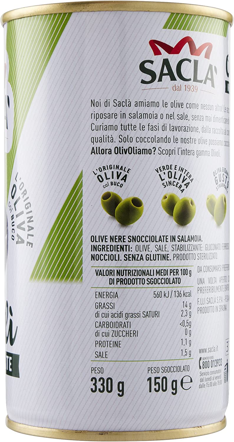 Sacla' Pitted Black Olives 330g "GLUTEN FREE"