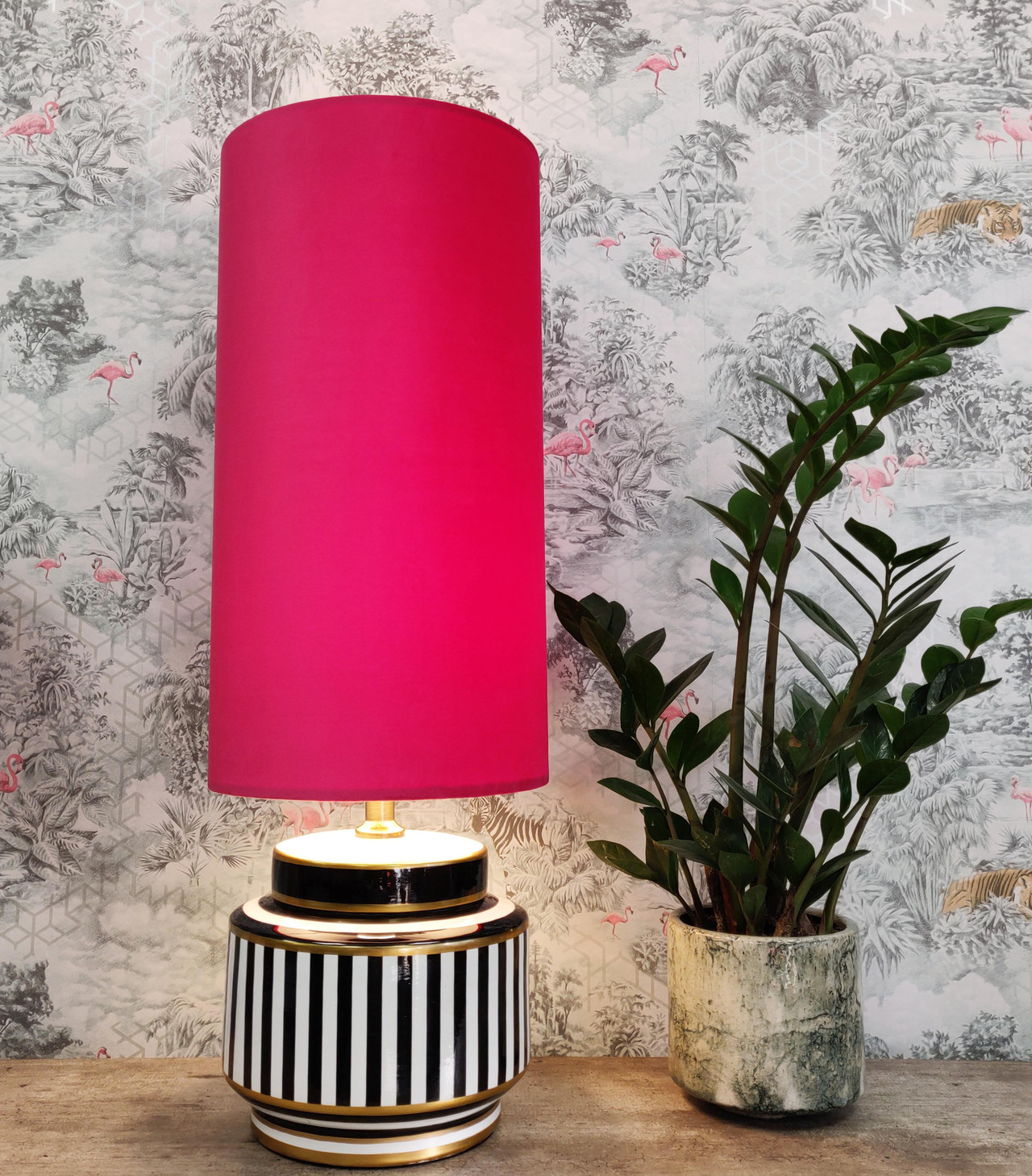 Candid Owl | Extra Tall Drum Lampshade in Cerise Pink Velvet, 25cm ...