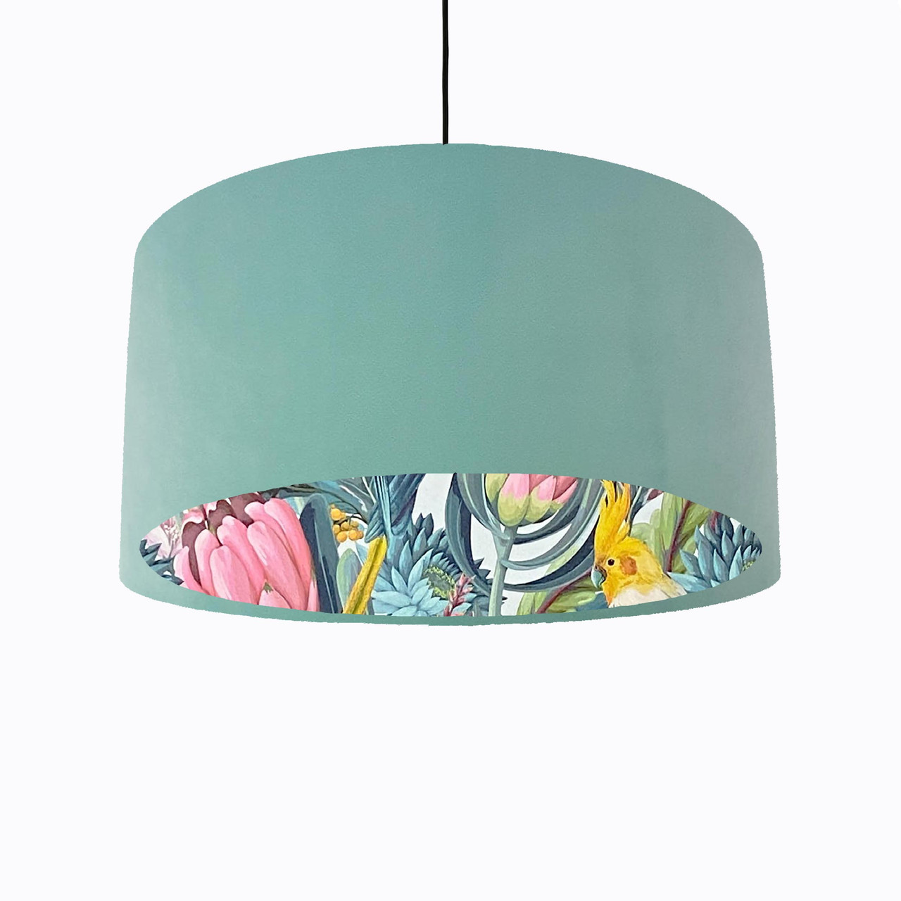 Candid Owl | Light Mint Green Velvet Lampshade with Blush Parrot Lining