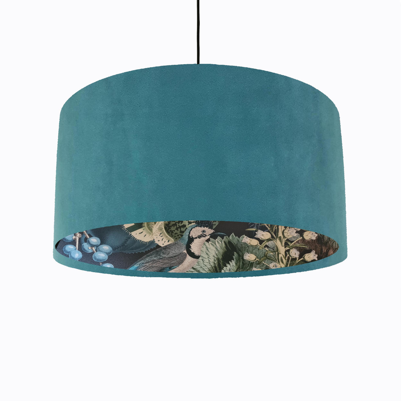 Candid Owl | Teal Blue Velvet Lampshade with Amazon Paradise Lining