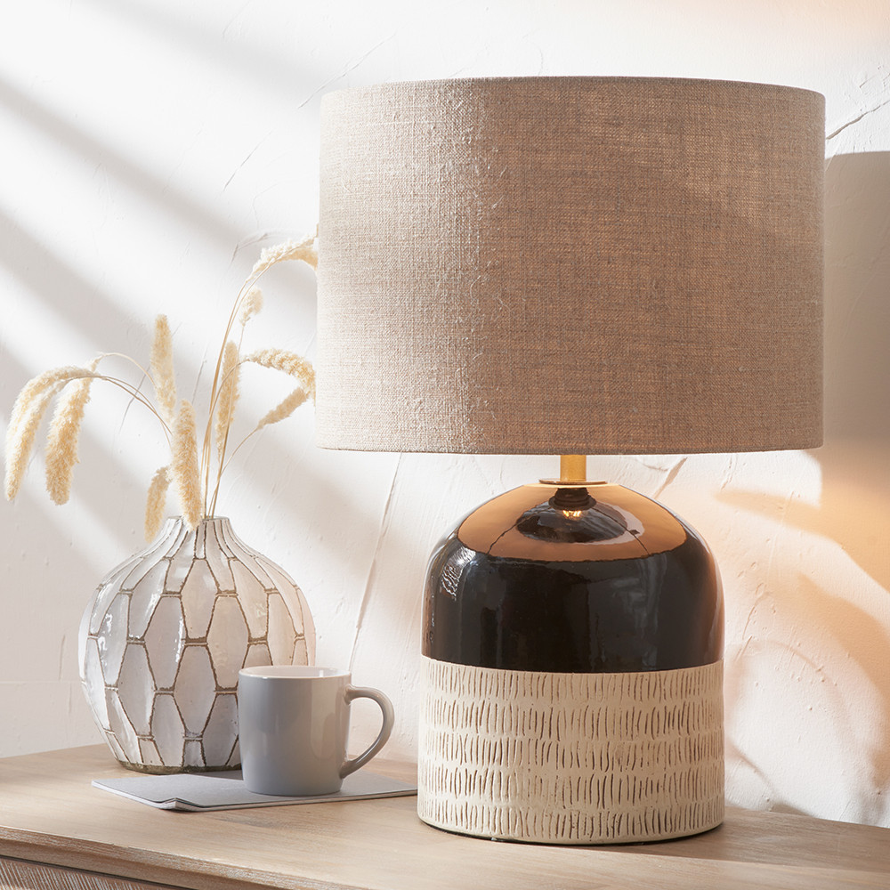 Candid Owl | Black Textured Stoneware Table Lamp