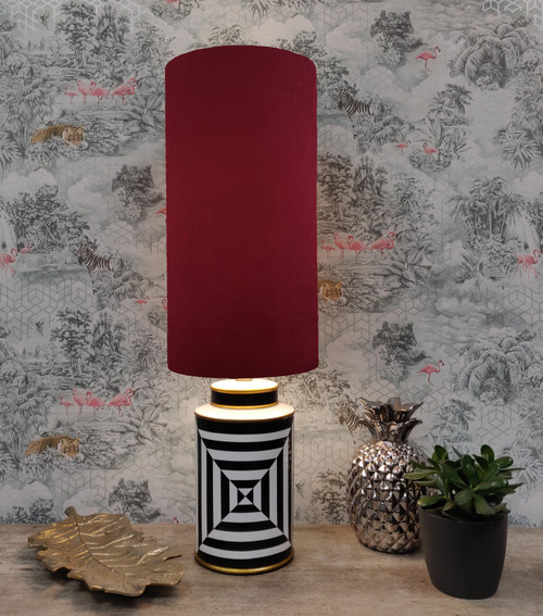 Candid Owl | Extra Tall Drum Lampshade in Red Velvet, 25cm Diameter x ...