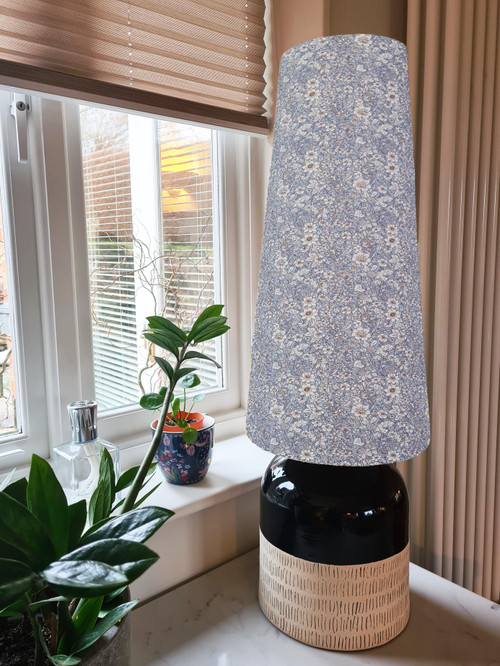 Candid Owl | Pretty Flowers Extra Tall Cone Lampshade in Light Blue Cotton