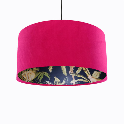 Candid Owl | Cerise Pink Velvet Lampshade with Dark Monkey Lining