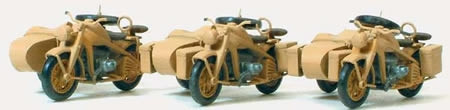 Preiser HO 16563 Motorcycles-Zundapp KS 750 Kit with Sidecar, German Army WWII (3) ModelTrainStuff