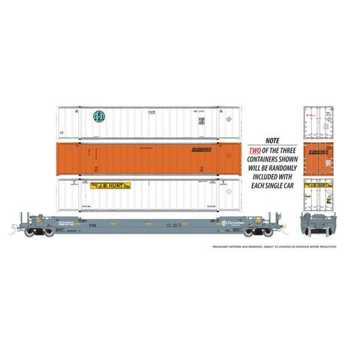 Rapido HO 401059A Gunderson 53' Husky Stack Well Car Containers FXE | ModelTrainStuff