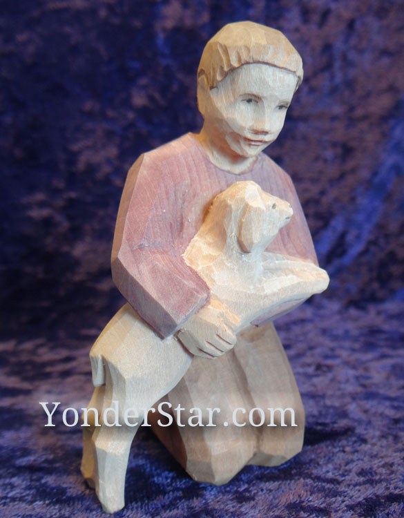 Boy Kneeling with Sheep - Huggler Nativity Woodcarving - Yonder Star ...