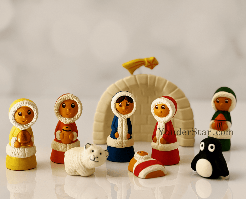 Inuit Nativity Set w Igloo, Penguin and Polar Bear Cub - Yonder Star ...