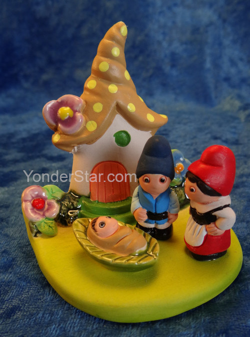 Whimsical Garden Gnome Nativity Scene - Yonder Star Christmas Shop LLC