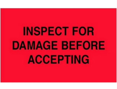 3x5 'Inspect for Damage Before Accepting' Red Labels