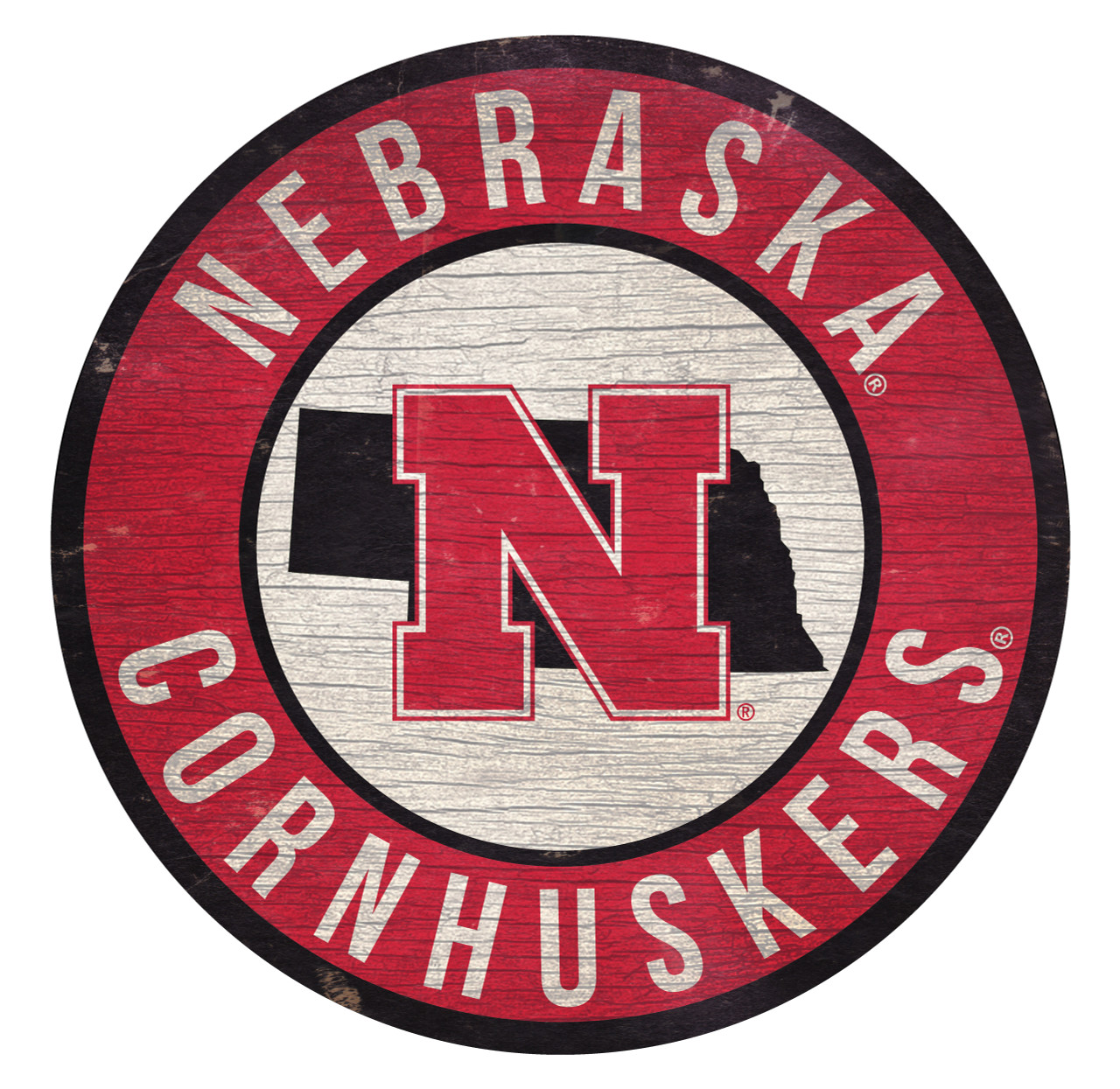 Nebraska Cornhuskers Sign Wood 12 Inch Round State Design - Sports Fan Shop