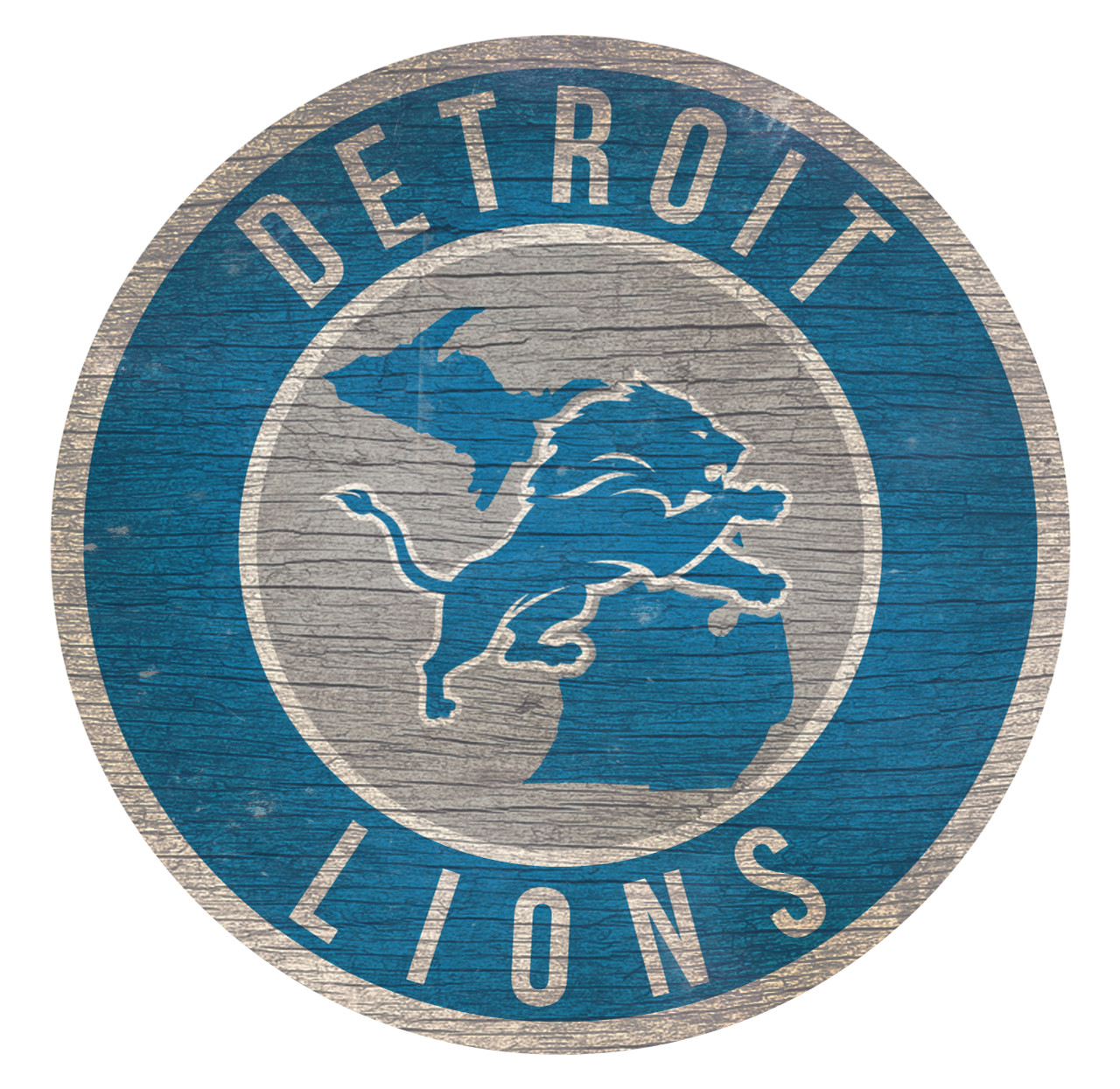 Detroit Lions Sign Wood 12 Inch Round State Design - Sports Fan Shop
