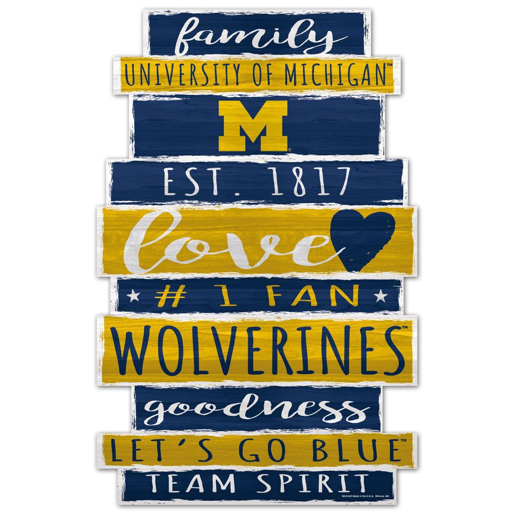 Michigan Wolverines Sign 11x17 Wood Family Word - Sports Fan Shop