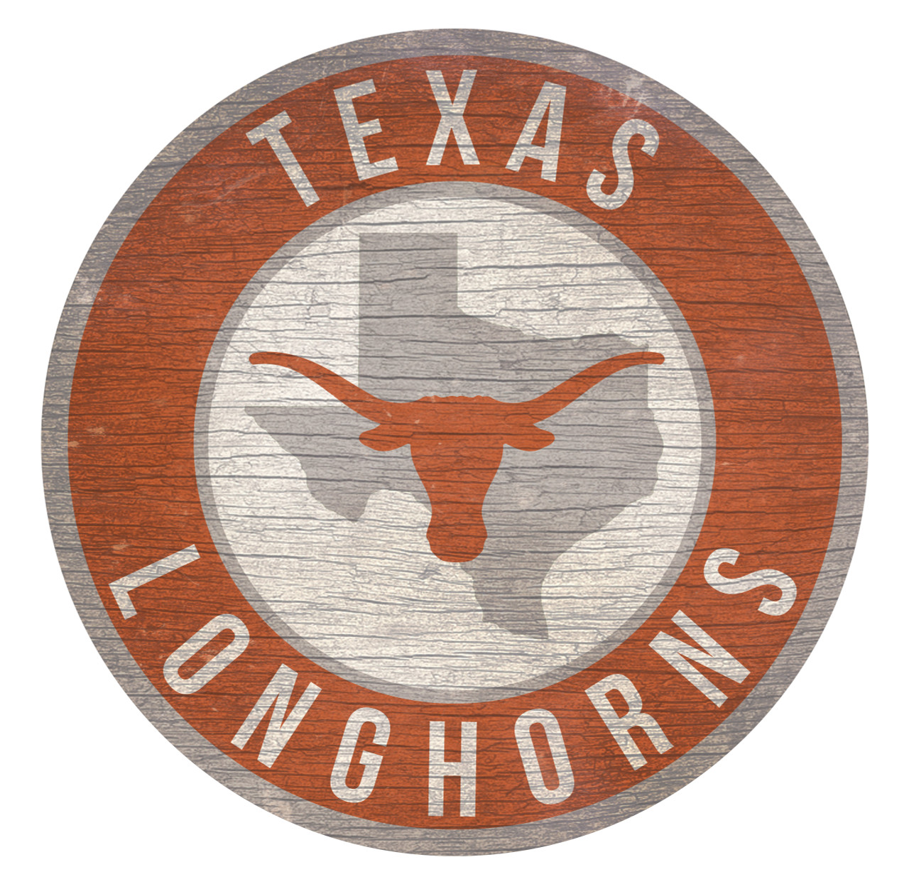 Texas Longhorns Sign Wood 12 Inch Round State Design - Sports Fan Shop