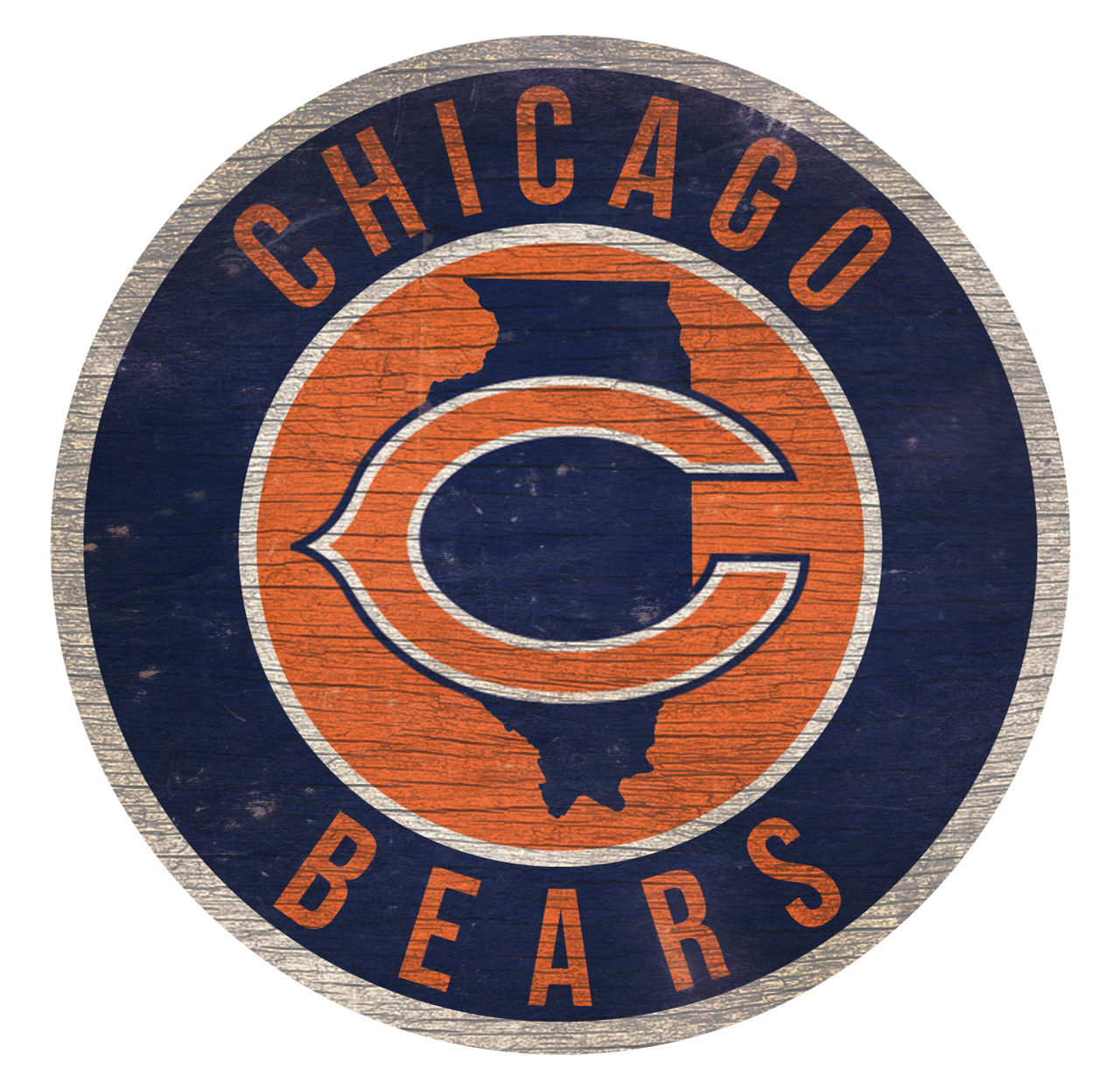 Chicago Bears Sign Wood 12 Inch Round State Design - Sports Fan Shop