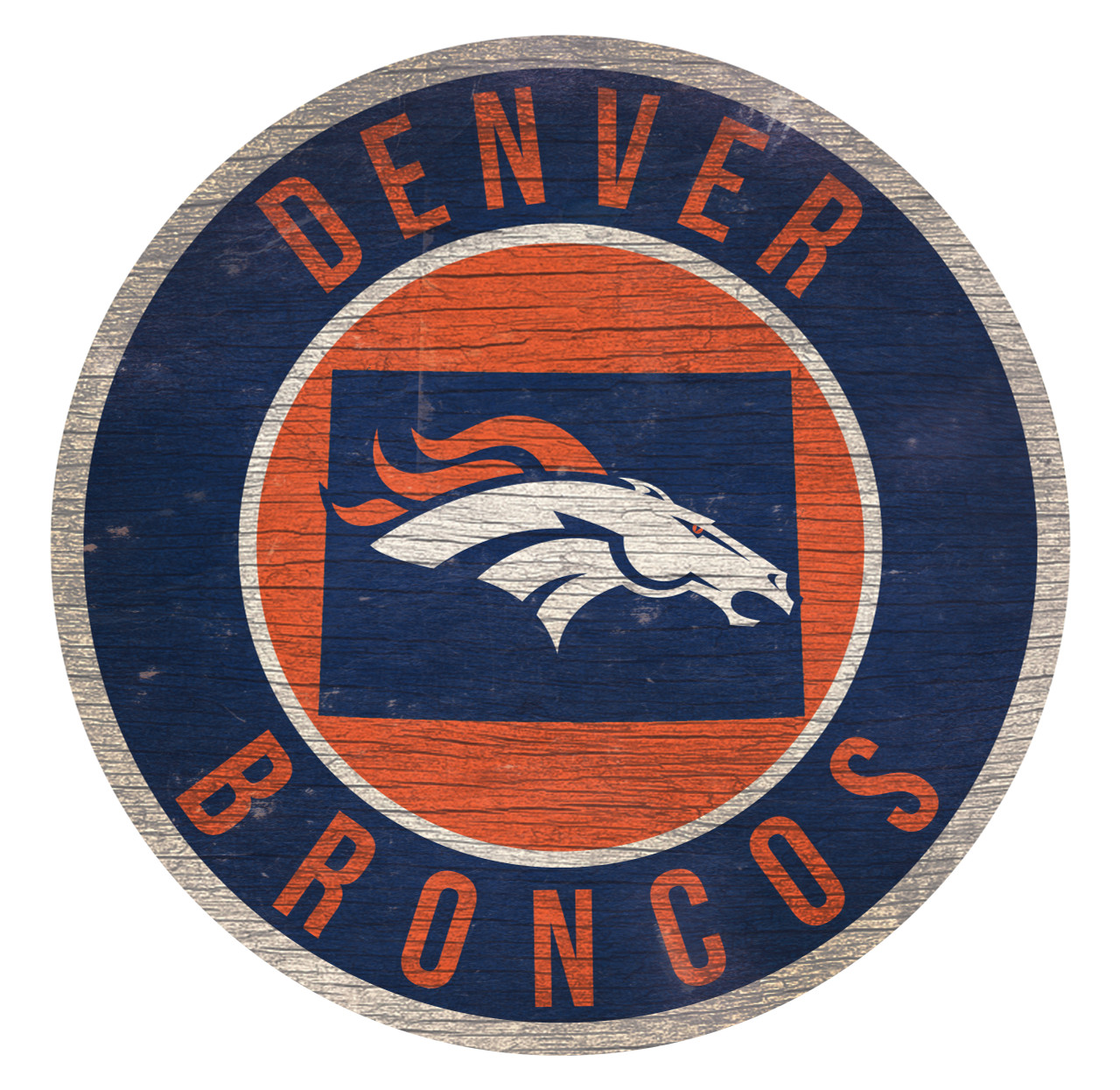 Denver Broncos Sign Wood 12 Inch Round State Design - Sports Fan Shop