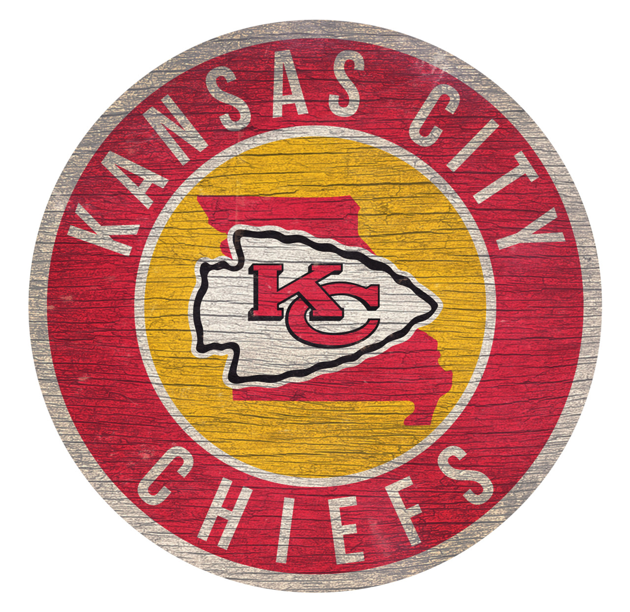 Kansas City Chiefs Sign Wood 12 Inch Round State Design - Sports Fan Shop
